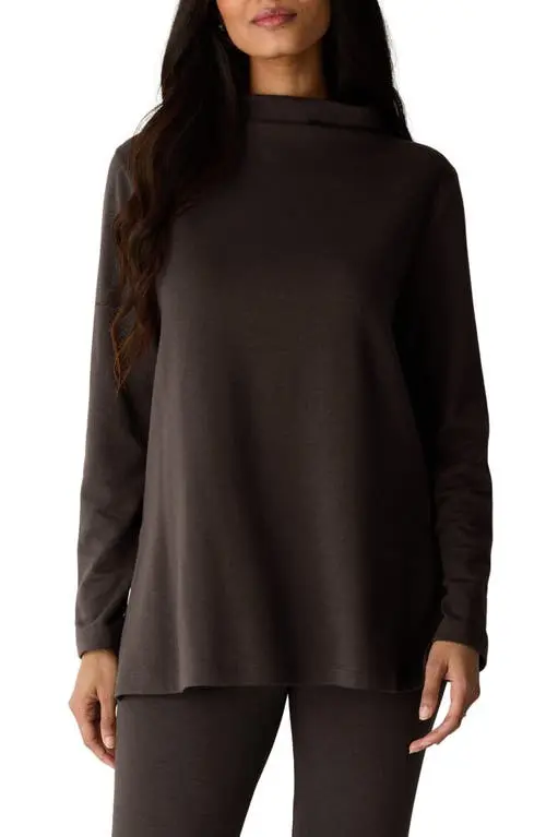 Eileen Fisher Funnel Neck Long Sleeve Top - Coffee