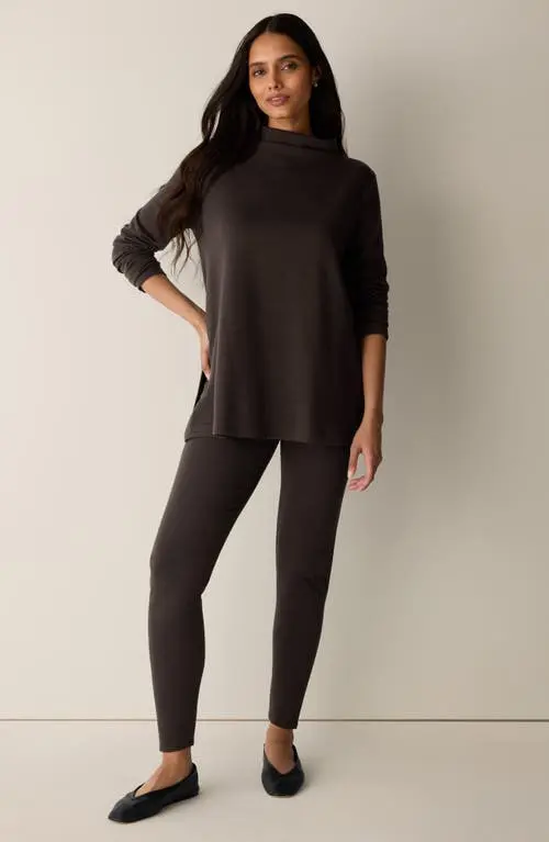 Eileen Fisher Funnel Neck Long Sleeve Top - Coffee