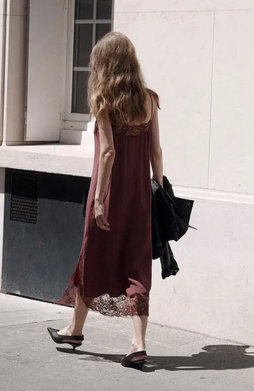 Mango Lace Trimmed Satin Midi Dress