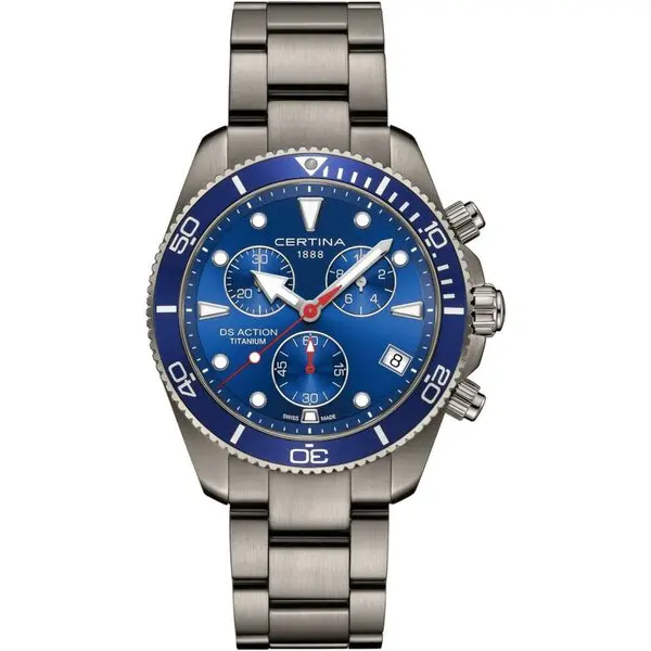 CERTINA Ds Action Chronograph Swiss Quartz Bracelet Watch - Titanium/blue Dial