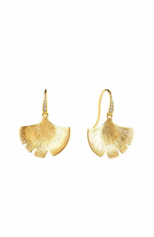 SYNA JEWELS Gingko Earrings - Satin Gold