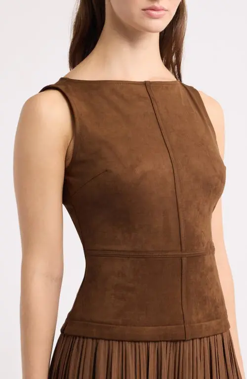 Moon River Sleeveless Faux Suede Mixed Media Midi Dress