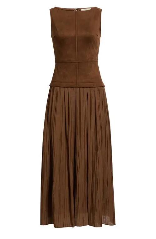 Moon River Sleeveless Faux Suede Mixed Media Midi Dress