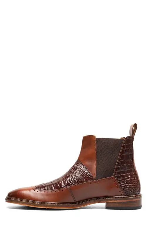 STACY ADAMS Garza Leather Wingtip Chelsea Boot - Cognac