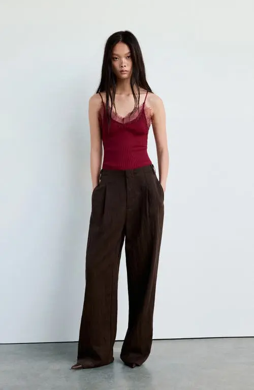 Mango Ribbed Lace Detail Camisole