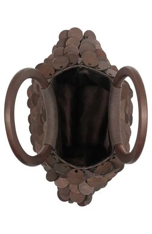 Jeffrey Campbell Arianna Wooden Disc Handheld Bag - Brown Combo