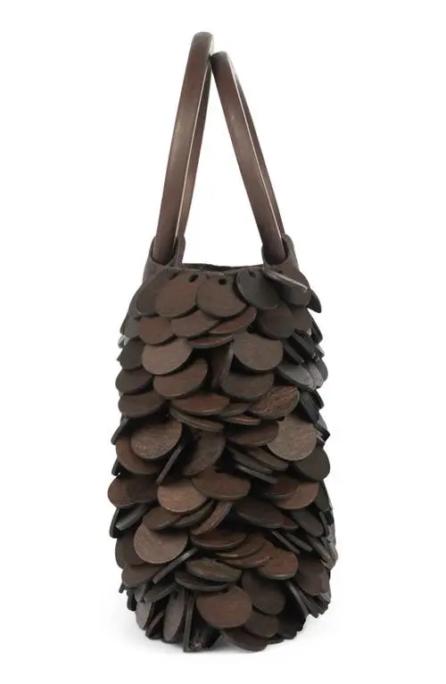 Jeffrey Campbell Arianna Wooden Disc Handheld Bag - Brown Combo