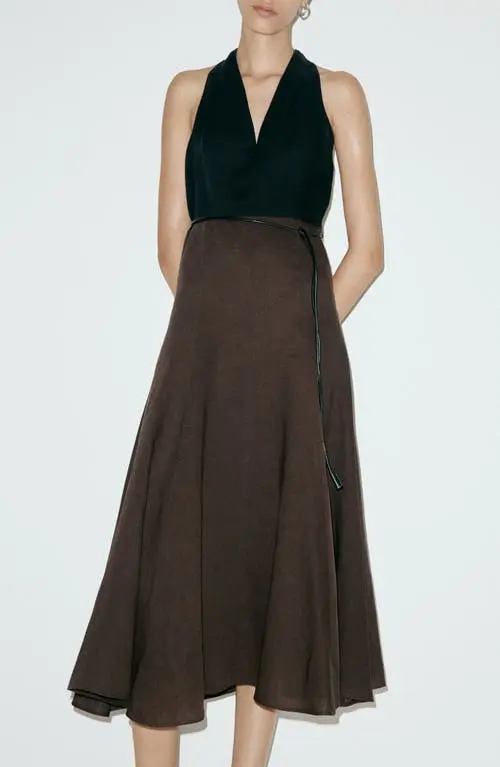 Mango Bicolor A-line Midi Dress - Black/brown