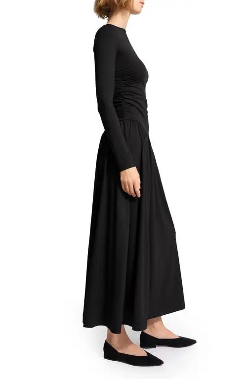MARCELLA Lumi Ruched Drop Waist Midi Dress