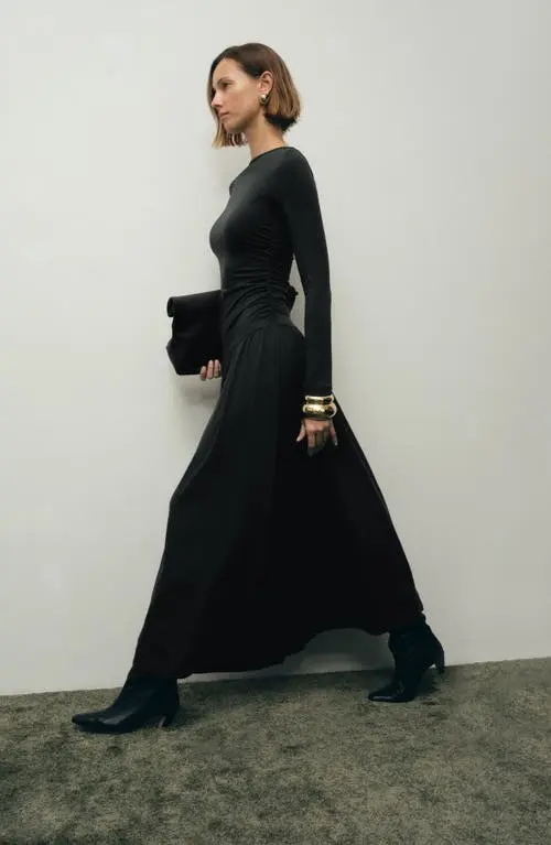 MARCELLA Lumi Ruched Drop Waist Midi Dress