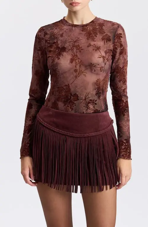 Avec Les Filles Floral Burnout Long Sleeve Shirt