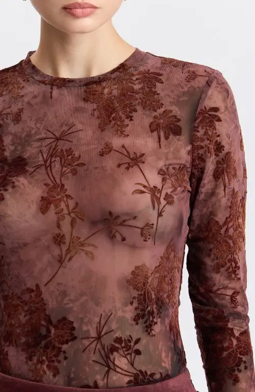 Avec Les Filles Floral Burnout Long Sleeve Shirt