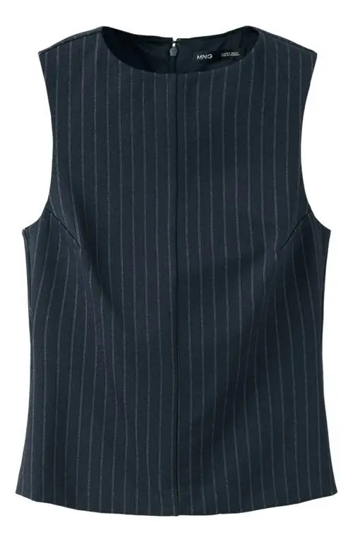 Mango Pinstriped Boat Neck Top - Navy