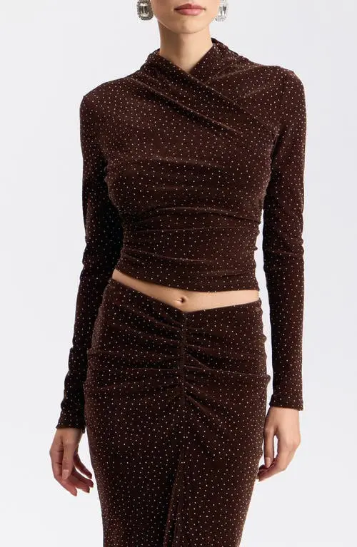 Avec Les Filles Crystal Embellished Faux Wrap Crop Top
