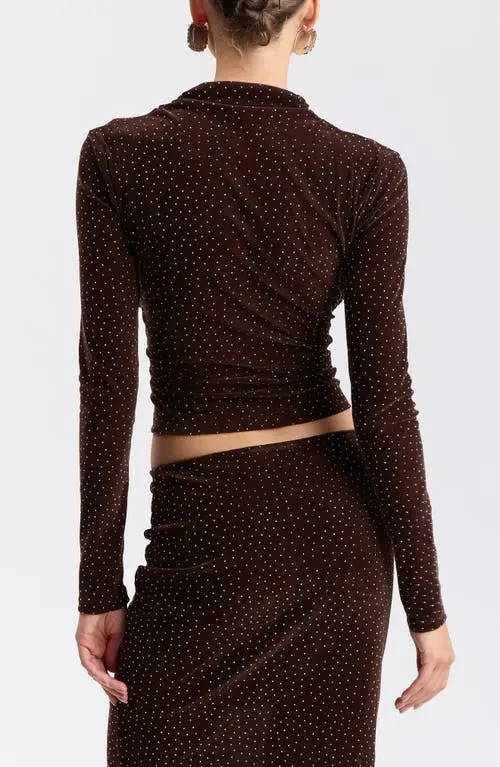Avec Les Filles Crystal Embellished Faux Wrap Crop Top