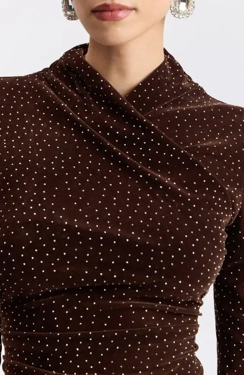 Avec Les Filles Crystal Embellished Faux Wrap Crop Top