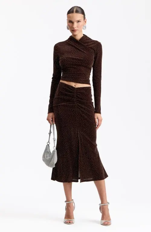 Avec Les Filles Crystal Embellished Faux Wrap Crop Top