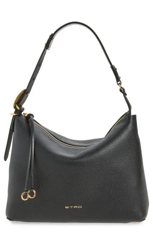 Etro Tumbled Leather Hobo Bag - Black