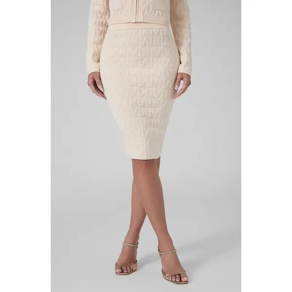 MARCIANO Naliya Monogram Pencil Midi Skirt - Eggshell Ecru