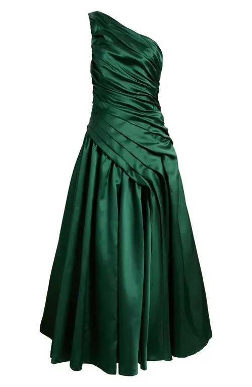 HUTCH Lisa Ruched One-shoulder Matte Satin Gown