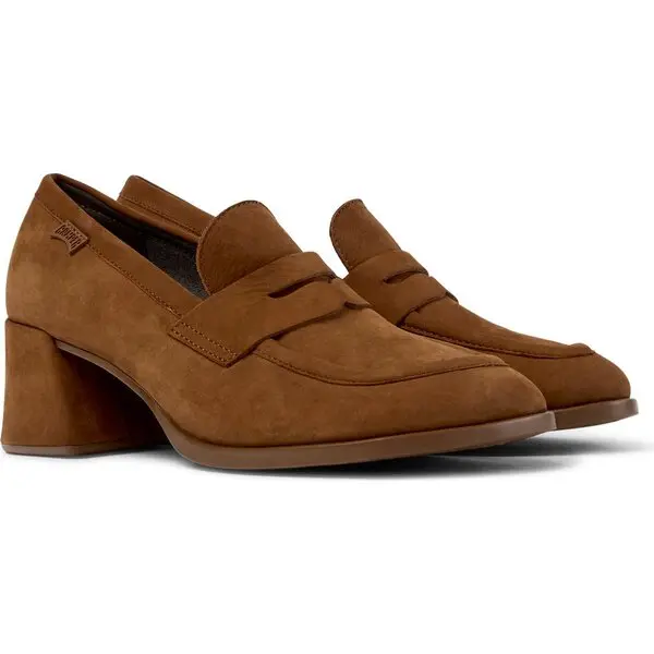 Camper Kora Leather Penny Loafer Pump - Medium Brown