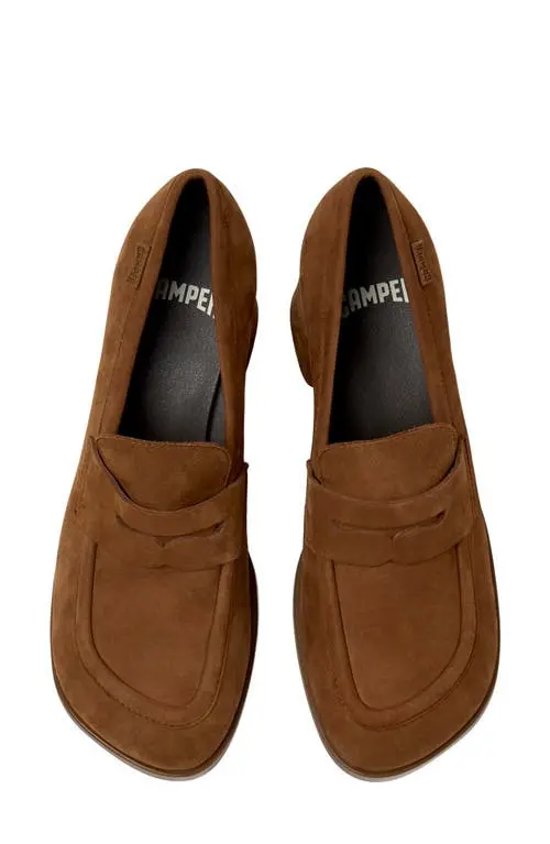 Camper Kora Leather Penny Loafer Pump - Medium Brown