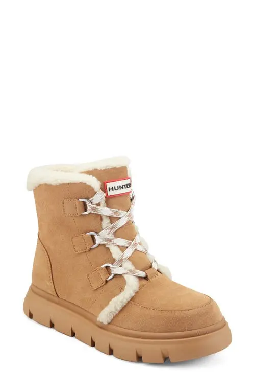 Hunter Melody Faux Shearling Bootie - Medium Natural