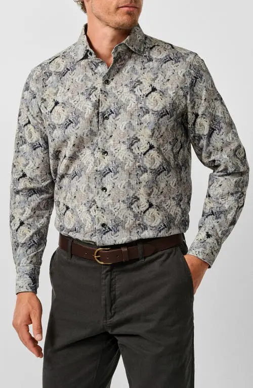 David Donahue Botanical Corduroy Sport Shirt - Charcoal/multi
