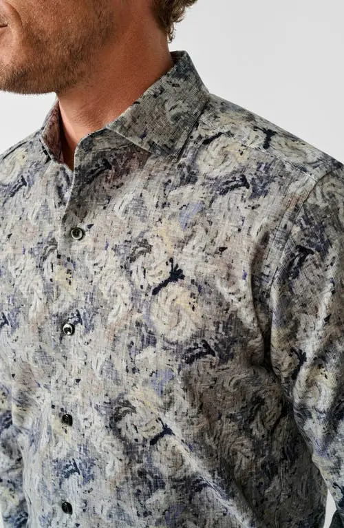 David Donahue Botanical Corduroy Sport Shirt - Charcoal/multi