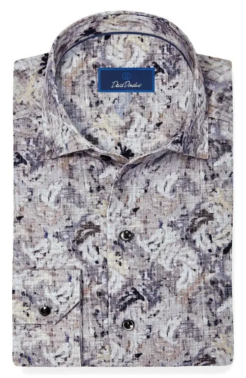 David Donahue Botanical Corduroy Sport Shirt - Charcoal/multi