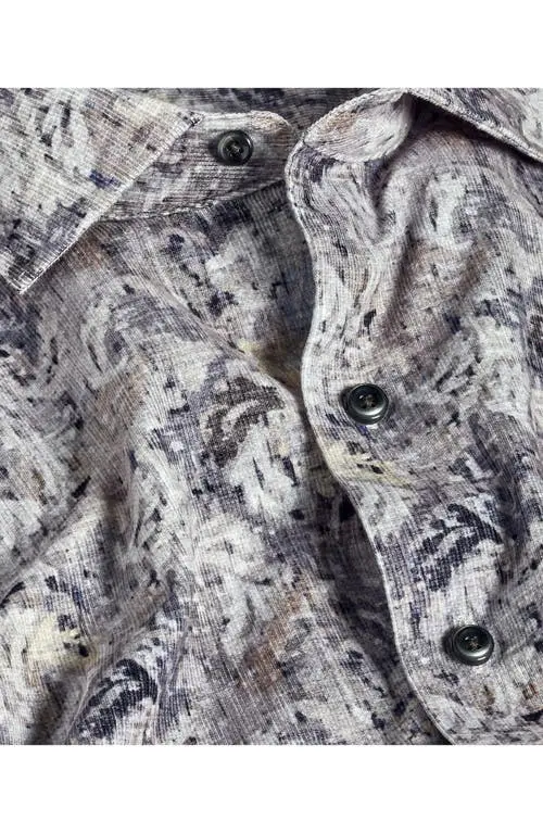 David Donahue Botanical Corduroy Sport Shirt - Charcoal/multi