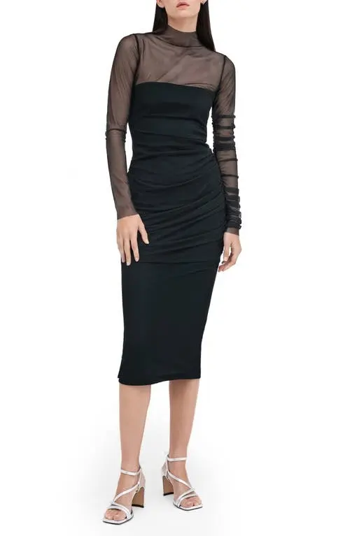 MARCELLA Tehya Ruched Layered Midi Dress - Black