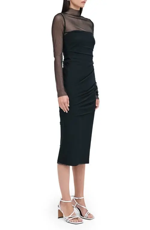 MARCELLA Tehya Ruched Layered Midi Dress