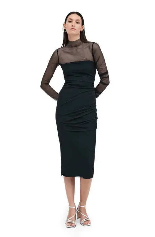 MARCELLA Tehya Ruched Layered Midi Dress