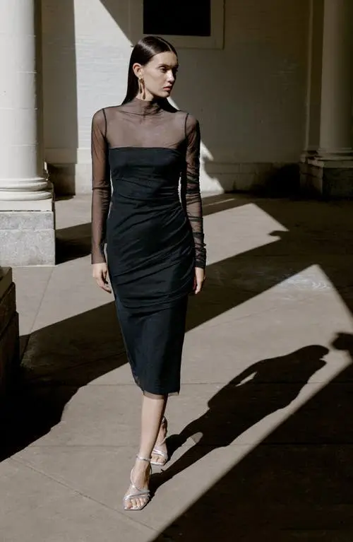 MARCELLA Tehya Ruched Layered Midi Dress