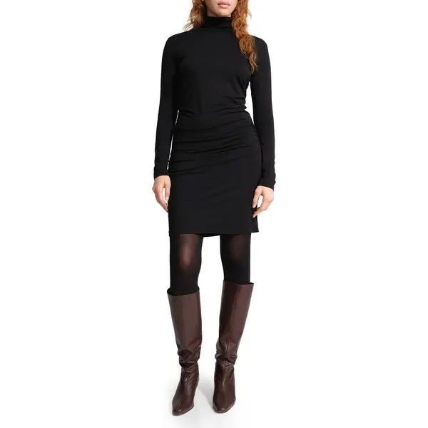 MARCELLA Phoebe Turtleneck Ruched Long Sleeve Dress