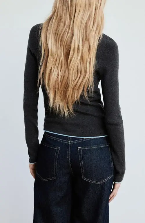 Mango Contrast Trim Crewneck Sweater - Grey