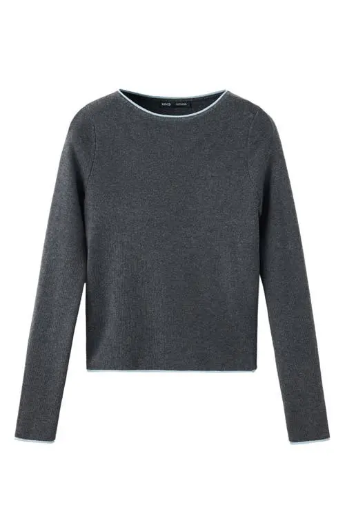 Mango Contrast Trim Crewneck Sweater - Grey