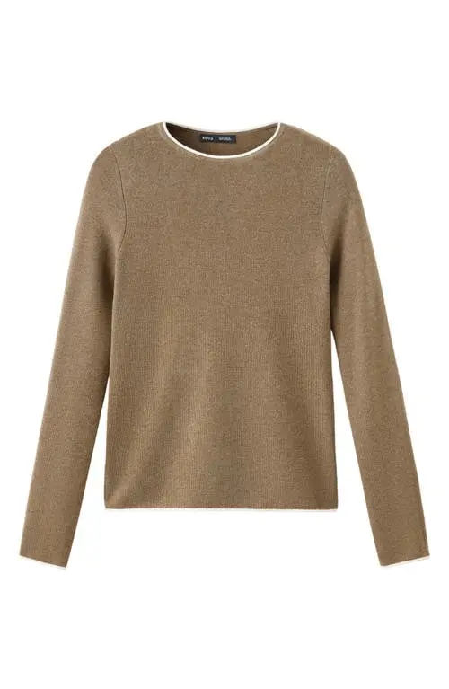 Mango Contrast Trim Crewneck Sweater