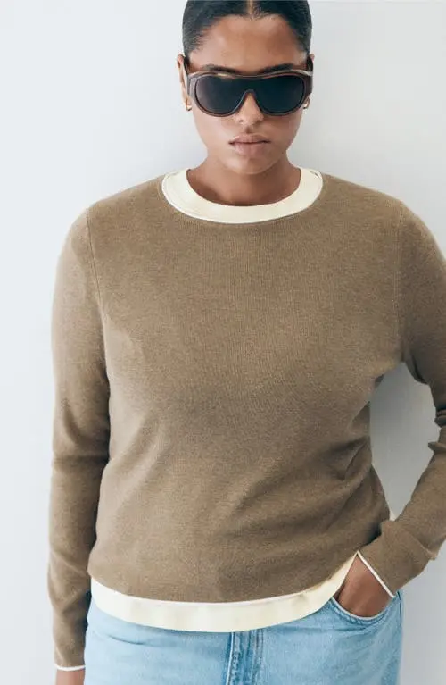 Mango Contrast Trim Crewneck Sweater