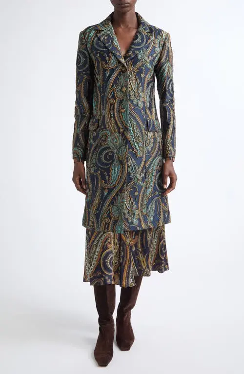 Etro Paisley Jacquard Coat - Blue