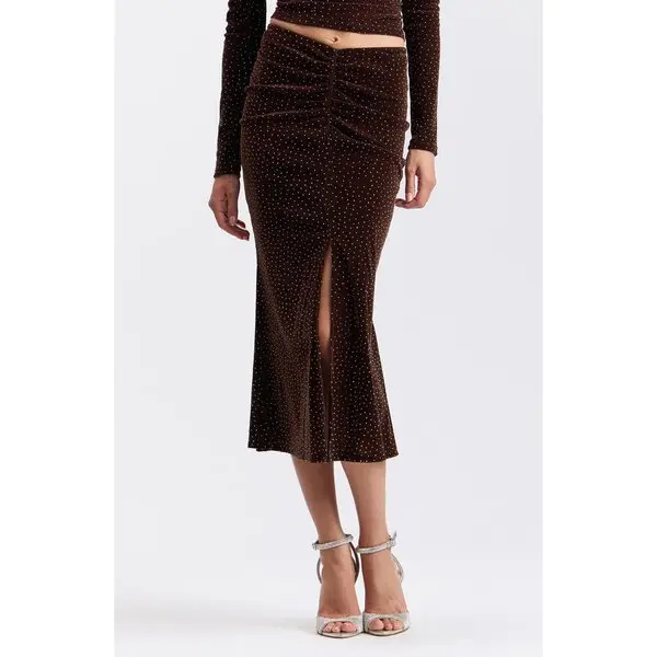Avec Les Filles Crystal Embellished Velvet Midi Skirt