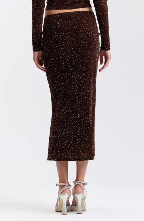 Avec Les Filles Crystal Embellished Velvet Midi Skirt