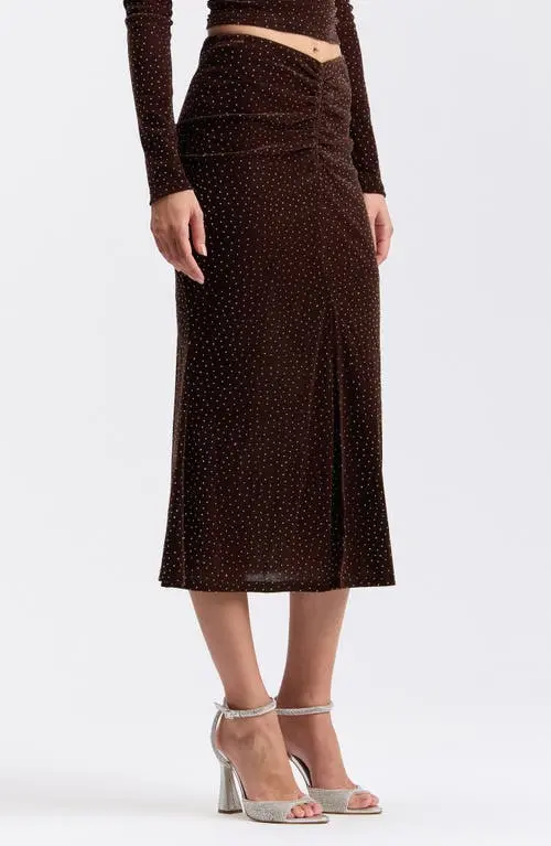 Avec Les Filles Crystal Embellished Velvet Midi Skirt