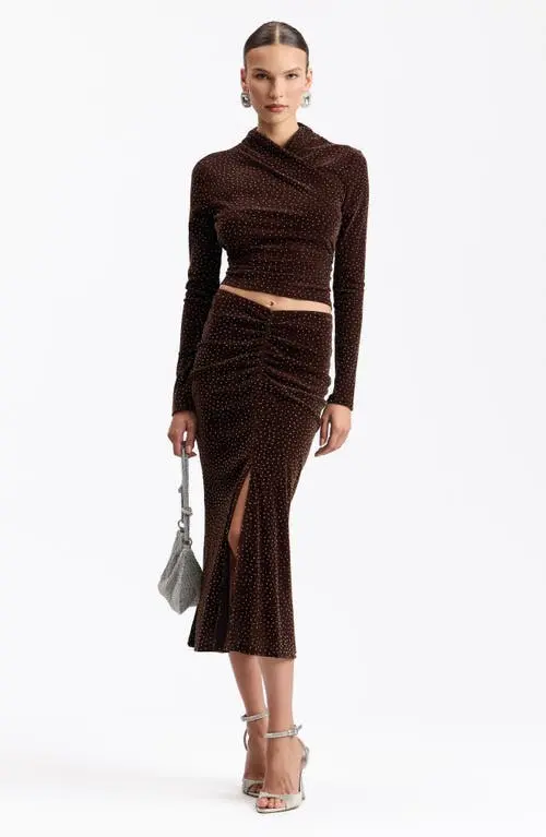 Avec Les Filles Crystal Embellished Velvet Midi Skirt