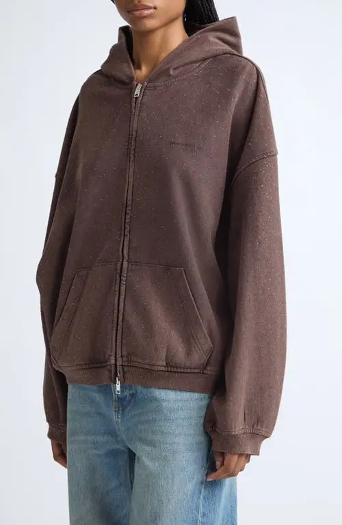 Alexander Wang Oversize Hotfix Crystal Cotton Zip Hoodie - Dark Brown