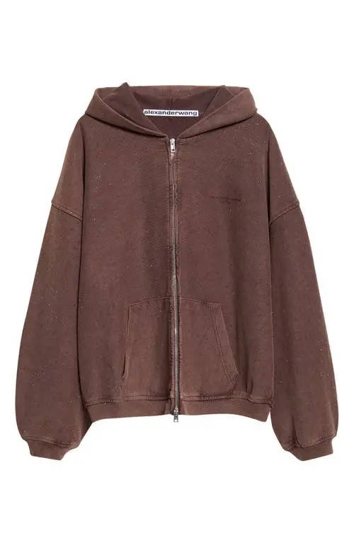 Alexander Wang Oversize Hotfix Crystal Cotton Zip Hoodie - Dark Brown