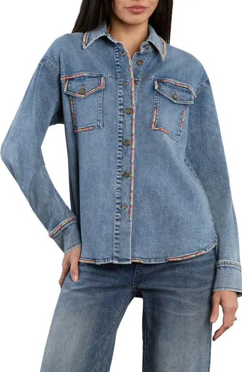 BILLY T Kaleidoscope Embroidered Denim Shirt Jacket