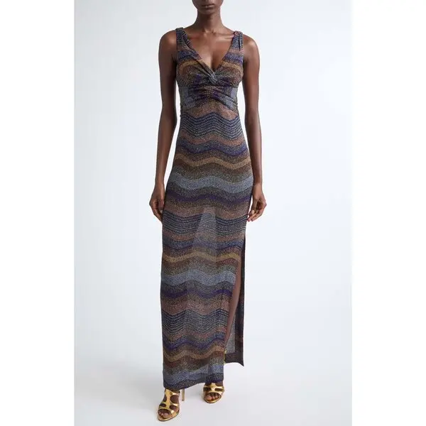 Missoni Metallic Zigzag Stripe Maxi Dress - Smss7-multi Violet