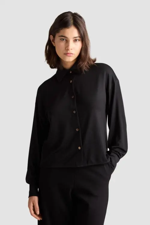 RESIDUS Gart Button Front Jersey Shirt - Black